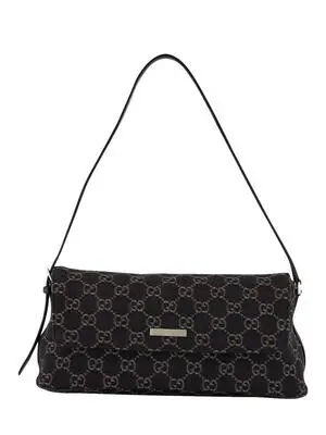 Gucci Madison Denim Shoulder Bag With Gg Monogram And Adjustable Handle - Black