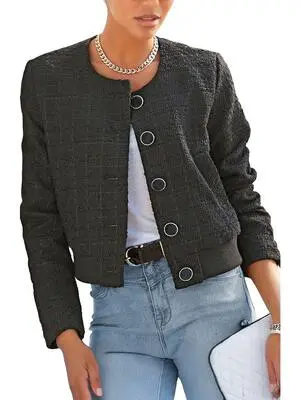 LASCANA Round Neckline Tweed Jacket - Black