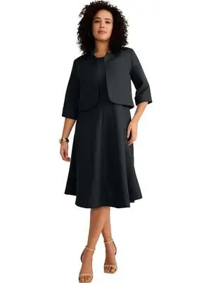 Roaman's Extended Elbow Sleeve Fit And Flare Dress With Bolero Jacket 2 Piece Suit - Black