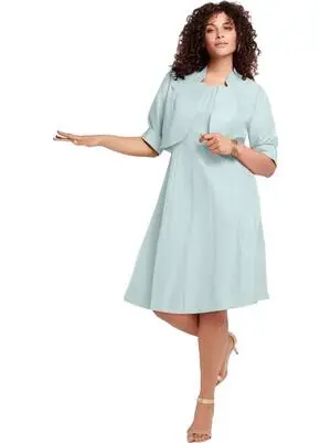 Roaman's Extended Elbow Sleeve Fit And Flare Dress With Bolero Jacket 2 Piece Suit - Cloud Blue