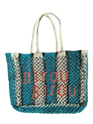 MER ST. BARTH St Jean Jute Beach Tote "bonjour - Blue