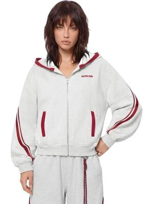 AELFRIC EDEN Boxy Contrast Zip Up Hoodie Grey