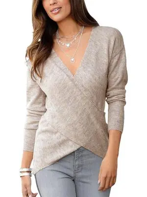 LASCANA V-neck Crossover Sweater - Beige