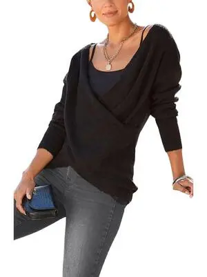LASCANA V-neck Crossover Sweater - Black