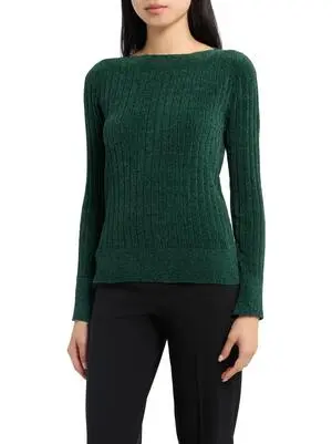 Anne Klein Chenille Rib Bateau Neck Sweater - Pine Forest