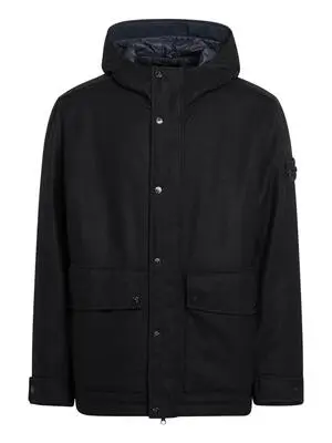 Stone Island Navy Hooded Jacket In Wool Blend - Blue