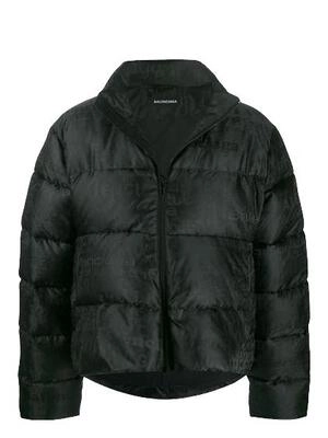 Balenciaga Embroidered Logo Puffer Jacket - Black