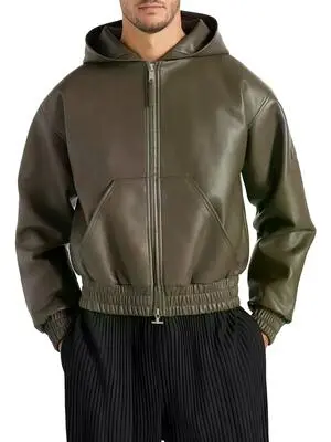 Manière De Voir Jude Leather Zip-through Hooded Jacket Olive - Brown