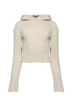 Rick Owens Cropped Chunky-knit Hooded Jumper Neutrals