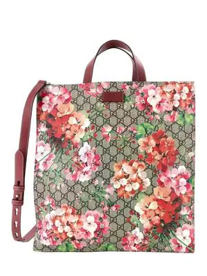 Gucci Convertible Soft Open Blooms Print Gg Coated Canvas Tall Tote Bag - Brown
