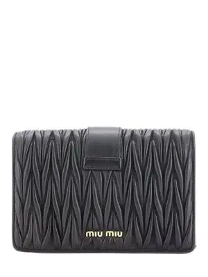Miu Miu Crystal Buckle Flap Crossbody Bag Matelasse Leather Small Shoulder Bag - Black