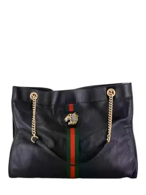 Gucci Rajah Chain Leather Large Tote Bag - Black