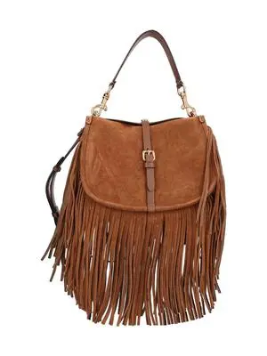 Etro Medium Pony Suede Bag With Fringe - Brown