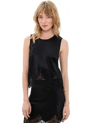 Generation Love Tegan Lace Combo Liquid Satin Top - Black