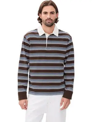 CORRIDOR Mini Stripe Rugby Polo - Brown