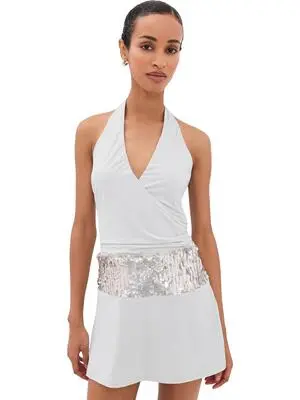 RUNAWAY THE LABEL Rumi Faux Wrap Halter Mini Dress - Ash