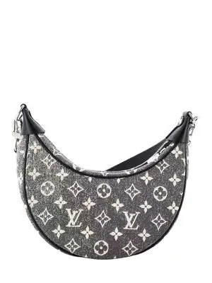 LOUIS VUITTON Loop Handbag Monogram Jacquard Denim Hobo Bag Black