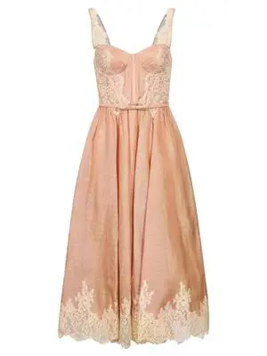 ZIMMERMANN Valiant Lace-trimmed Belted Midi Dress