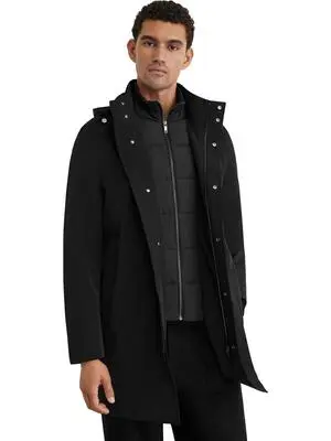 REISS Hilson Hybrid Gilet-insert Overcoat With Detachable Hood Black