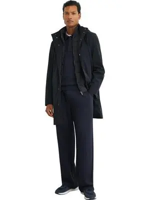 REISS Hilson Hybrid Gilet-insert Overcoat With Hood - Navy