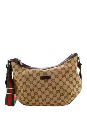 Gucci Saddle Zip Messenger Bag Gg Canvas With Leather Medium Crossbody Bag - Brown
