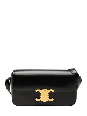 Celine 2021 Shiny Calfskin Triomphe Claude Shoulder Bag - Black