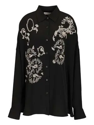 Dries Van Noten Oversized Shirt With Crystals - Black