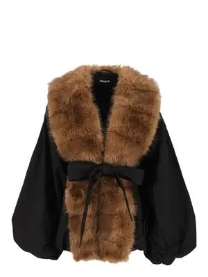 ROTATE BY BIRGER CHRISTENSEN Contrasting Faux Fur Collar Jacket - Black