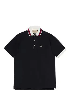 Gucci Cotton Piquet Polo With Double G - Black