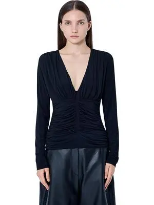 SPORTMAX Sportmax Women Ruched V-Neck Long Sleeve Top