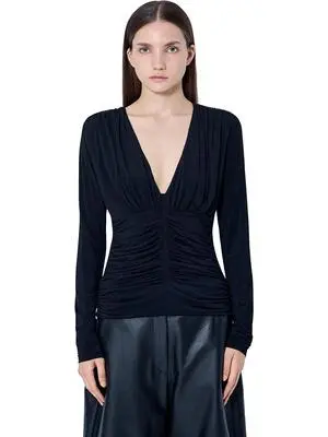 SPORTMAX Sportmax Women Ruched V-Neck Long Sleeve Top
