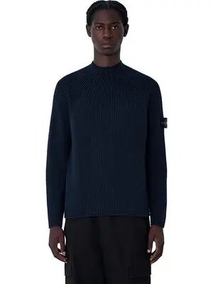 Stone Island Rib Logo Patch Sweater - Blue