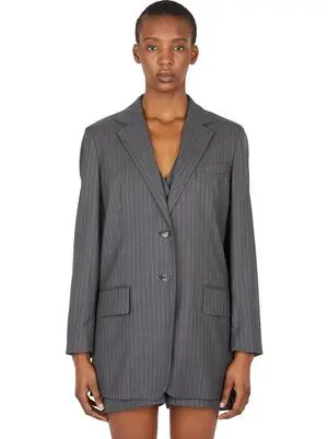 Max Mara Pinstriped Wool Blazer - Gray