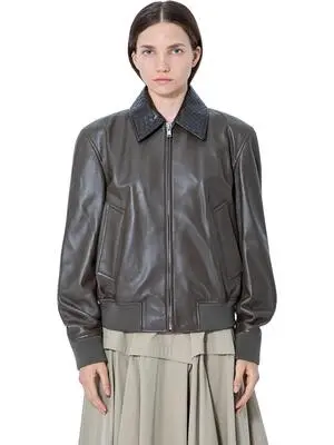 Bottega Veneta Bottega Veneta Women Shiny Leather Blouson Green