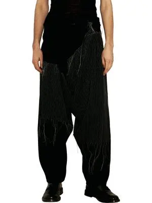 Yohji Yamamoto Embroidery Draped Pants - Black