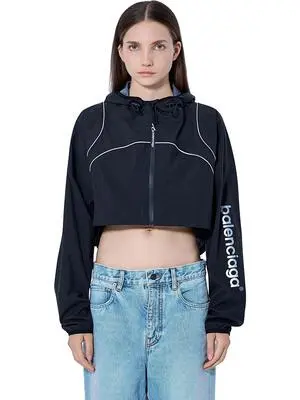 Balenciaga Cropped Hooded Jacket - Black