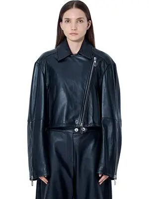 Sportmax Leather Asymmetrical Zip Jacket - Black