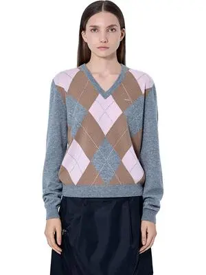 Prada Prada Women Argyle V-Neck Sweater Gray