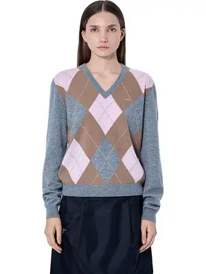 Prada Prada Women Argyle V-Neck Sweater Gray