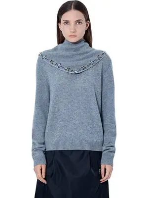 Prada Embroidered-scarf Cashmere Sweater - Gray