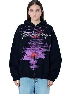 Balenciaga Printed Zip Hoodie - Black