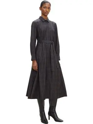 THEORY Belted Long-sleeve Shirt Dress In Sleek Flannel