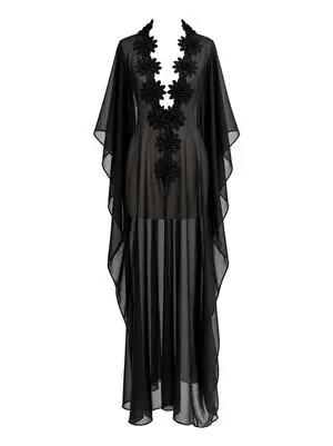 BELYED HANDCRAFT Black Naomie – Floral Embellished Chiffon Kaftan By Belyed