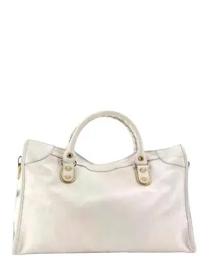 Balenciaga City Classic Metallic Edge Bag Leather Medium Satchel White