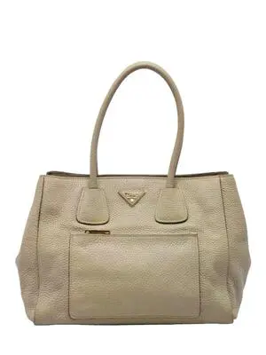 Prada 2010-2026 Vitello Daino Front Pocket Open Convertible Tote Satchel - Neutrals