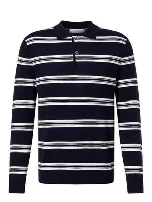 Arch4 Mr Swansea Striped Cashmere Polo Sweater - Blue