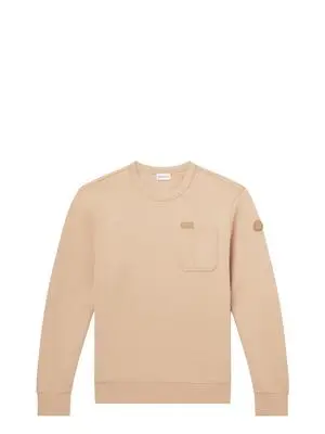 Moncler Logo-appliqué Leather-trimmed Cotton-blend Jersey Sweatshirt - Neutrals