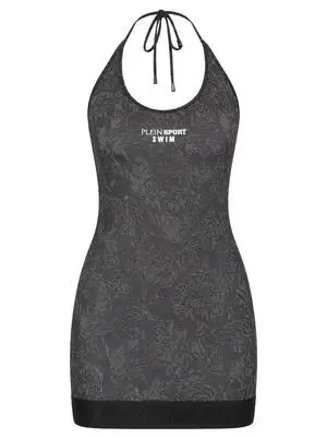 PLEIN SPORT Roar Halterneck Cover-up Mini Dress - Black