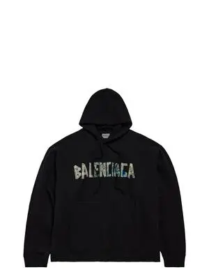 Balenciaga Silver Tape Oversized Hoodie - Black
