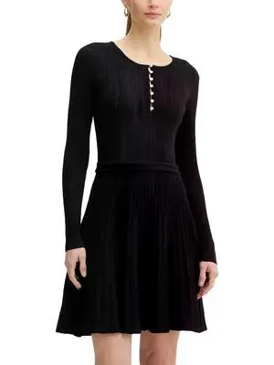 MORGAN Ribbed-knit Button-detail Mini Dress - Black